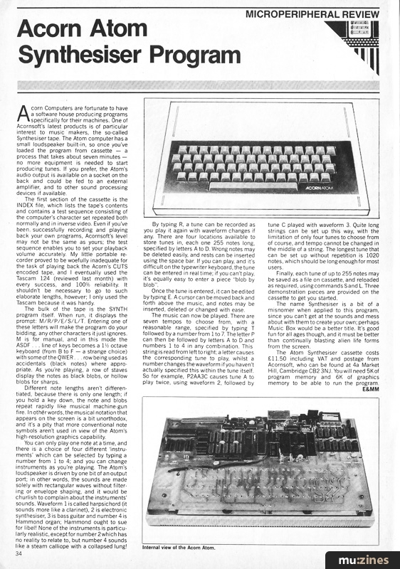Acorn Atom Synthesiser Program (EMM May 82)