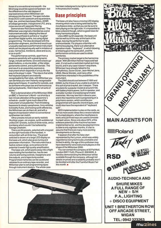 Ad - Back Alley Music (ES Feb 85)