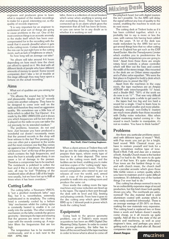 Ray Staff - Cutting Engineer (HSR Apr 84)