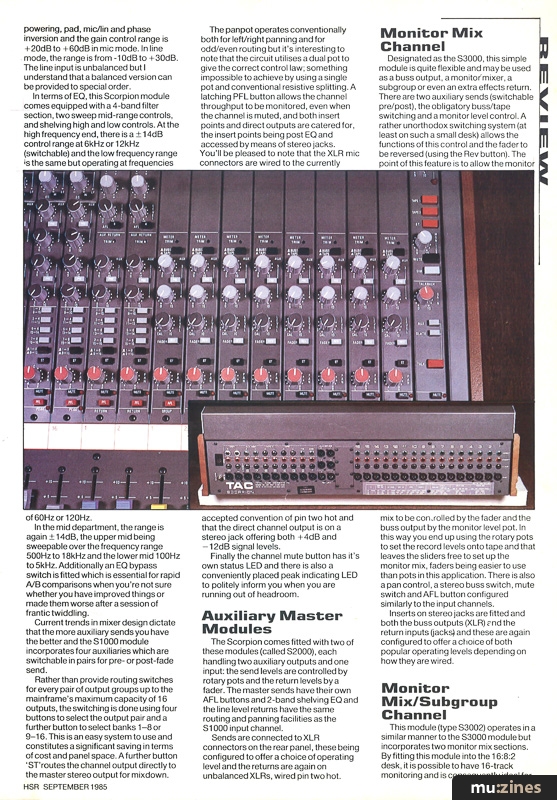 TAC Scorpion 16:8:2 Mixing Console (HSR Sep 85)