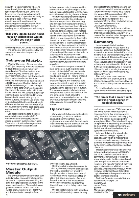 TAC Scorpion 16:8:2 Mixing Console (HSR Sep 85)