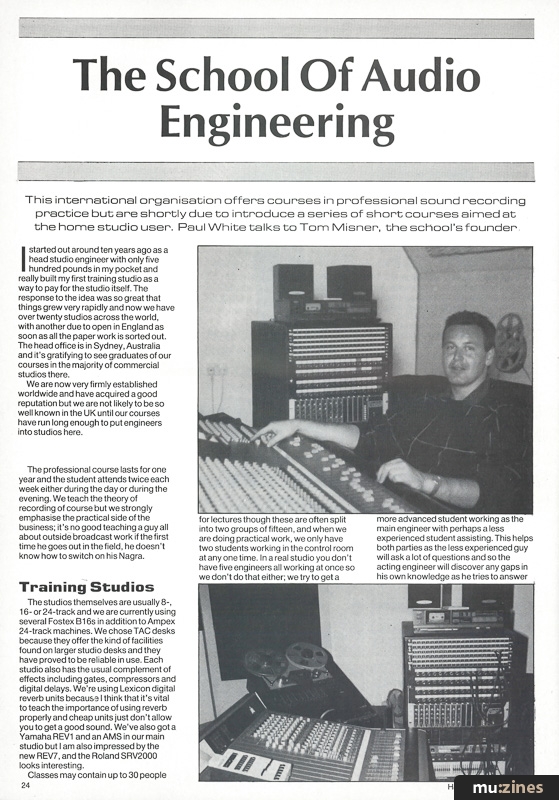 The School of Audio Engineering (HSR Dec 85)