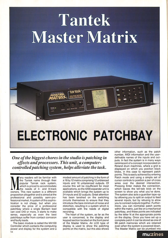 Tantek Master Matrix (HSR May 87)