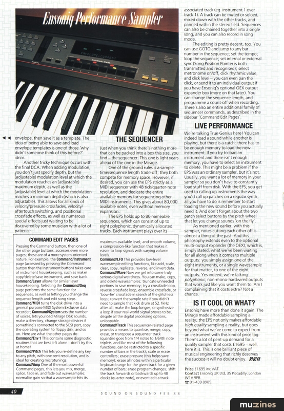 Ensoniq Performance Sampler (SOS Feb 88)